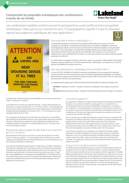 Anti Static Info Sheet FR | Guide | Lakeland Industries Global PPE