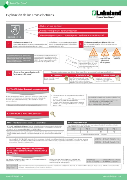 Arc Flash Protection Info sheet ES | Guide | Lakeland Industries Global PPE