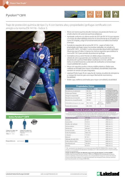 Pyrolon CBFR Data Sheet | Datasheet | Lakeland Industries Global PPE