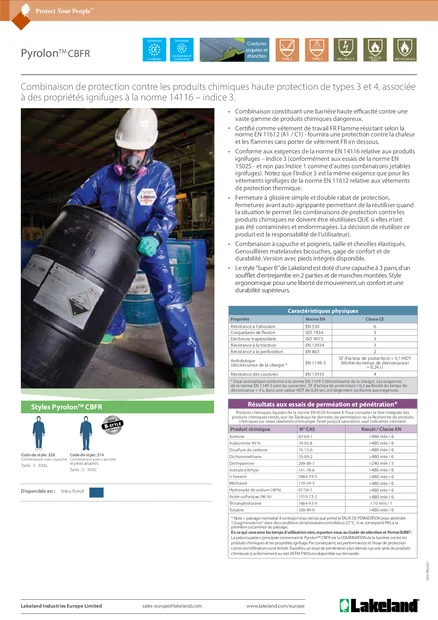 Pyrolon CBFR Data Sheet | Datasheet | Lakeland Industries Global PPE