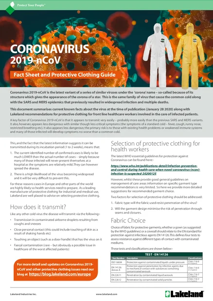 Coronavirus Leaflet EN 2901 | Guide | Lakeland Industries Global PPE