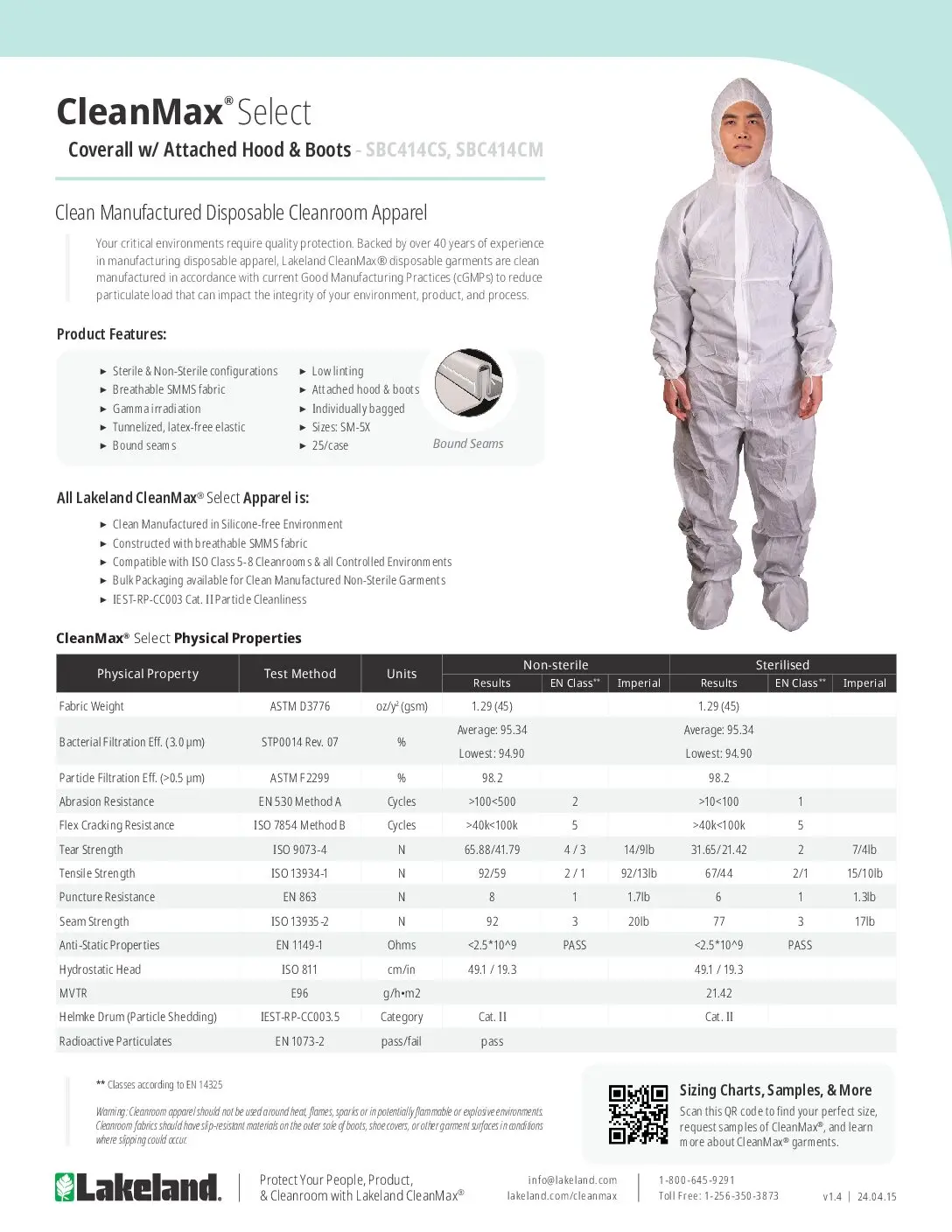 Lakeland CleanMax Select - Collarín desechable para sala limpia overol