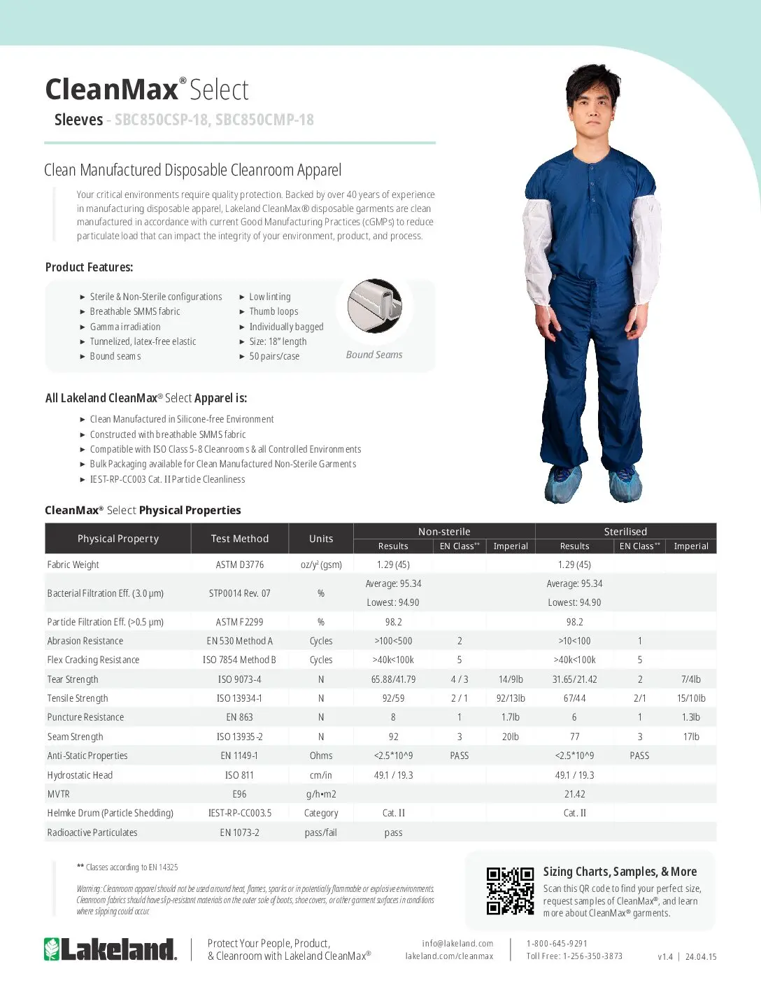 Datasheet - SBC850 - SMMS Disposable Cleanroom Sleeves - CleanMax Select
