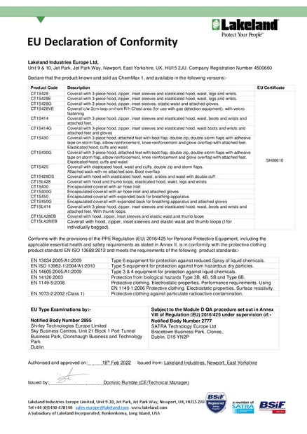 ChemMax 1 (Full Body) - Declaration of Conformity | Declaration of ...