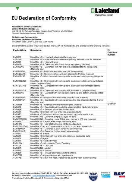 MicroMax NS (Part Body) - Declaration of Conformity | Declaration of ...
