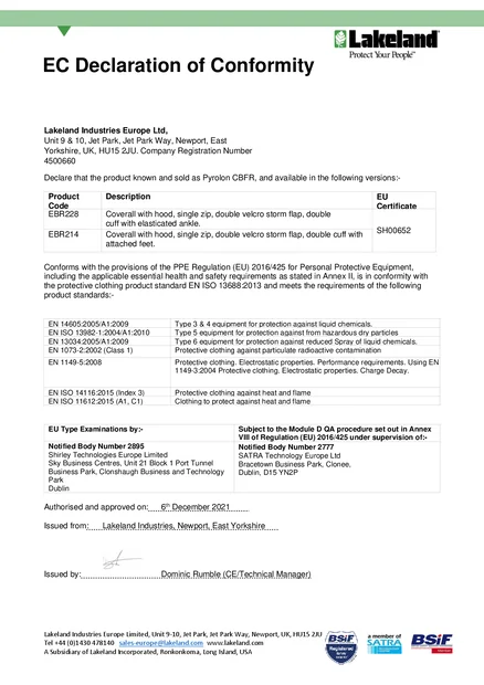 Pyrolon CBFR (Full Body) - Declaration of Conformity | Declaration of ...