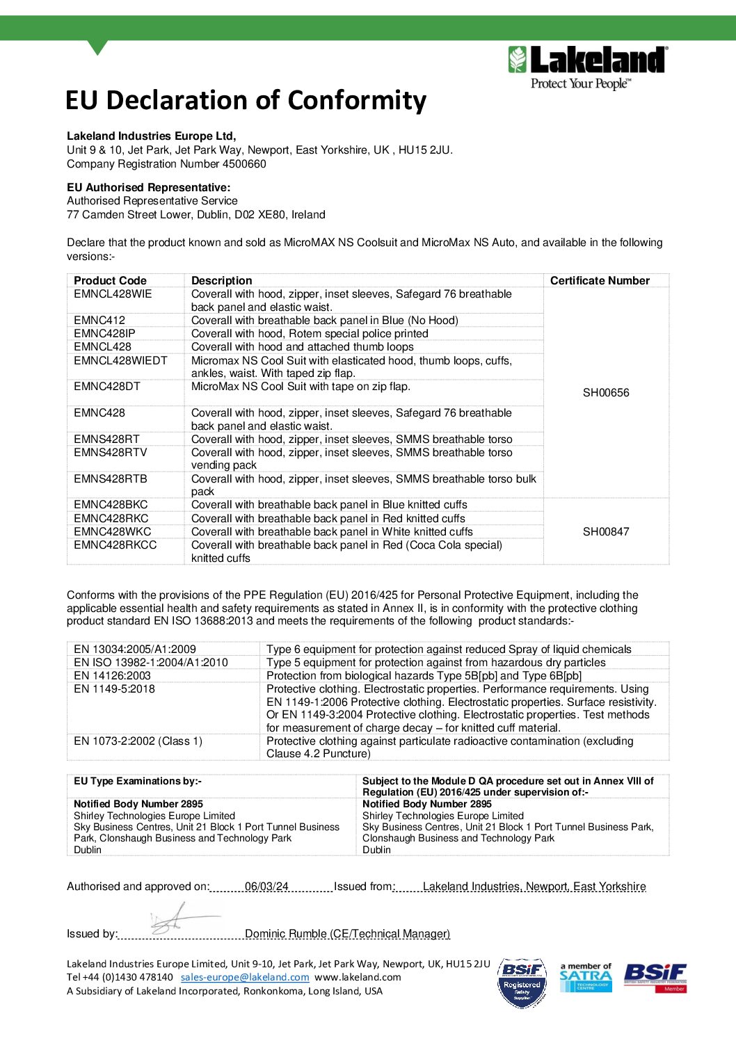 MicroMax NS COOL SUIT AND AUTO (Full Body) - Declaration of Conformity | Declaration of ...