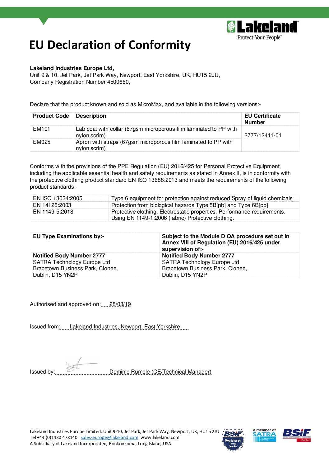 MicroMax (Part Body) - Declaration of Conformity | Declaration of ...