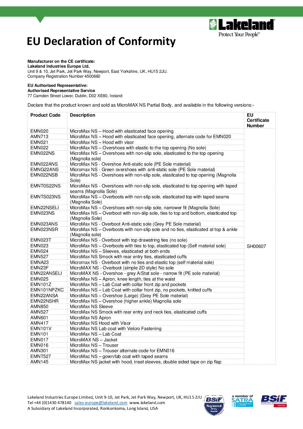 MicroMax NS (Part Body) - Declaration of Conformity | Declaration of ...