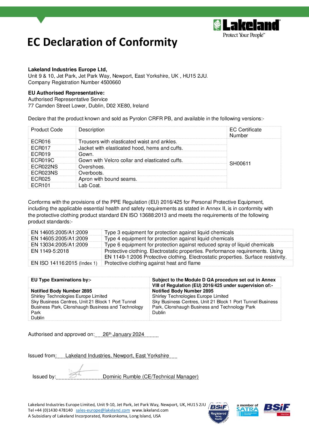 Pyrolon CRFR (Part Body) - Declaration of Conformity | Declaration of ...