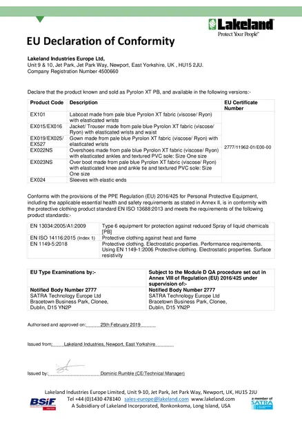 Pyrolon XT (Part Body) - Declaration of Conformity | Declaration of ...