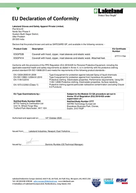 SafeGard GP (Full Body) (Made in India) - Declaration of Conformity ...